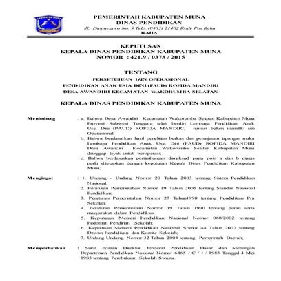 Sk paud rofida mandiri | DOCX