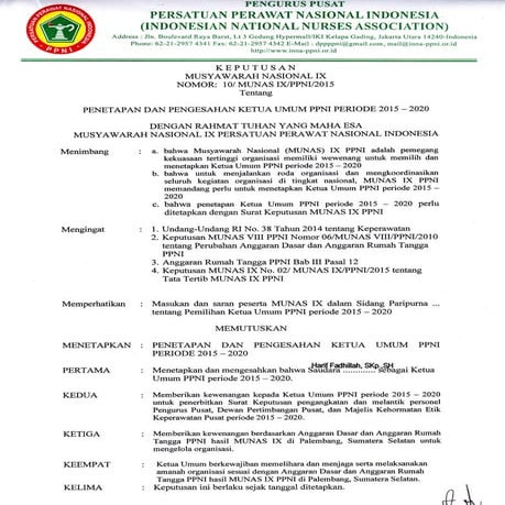 Sk penetapan ketua umum 2015 2020 | PDF
