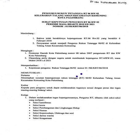 Sk pengurus rt 6 | PDF