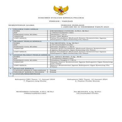 Contoh Rencana Hasil Kerja Guru (RHK) Tahunan | PDF