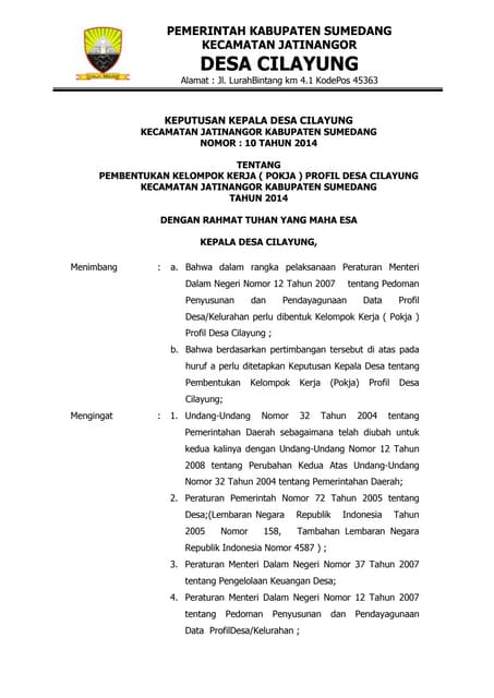 Contoh sk perangkat desa | PDF