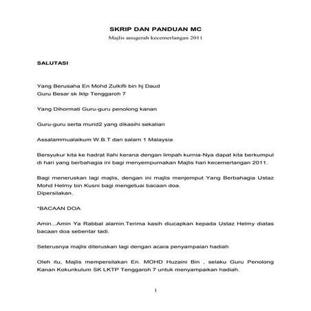 Skrip mc majlis hari kecemerlangan | DOC