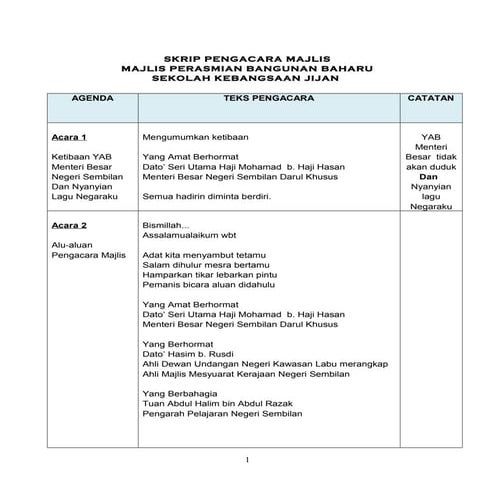 Teks pengacara majlis formal | PDF