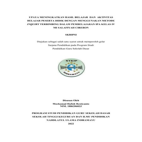 Upaya meningkatkan hasil belajar dan aktivitas belajar dengan menggunakan metode inkuiri ...