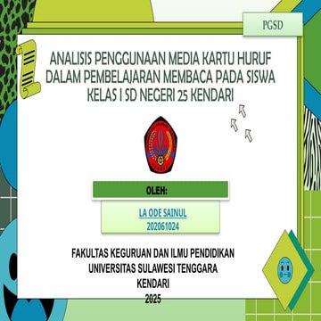 ANALISIS PENGGUNAAN MEDIA KARTU HURUF DALAM PEMBELAJARAN MEMBACA PADA SISWA KELAS I SD NEGERI 25 ...