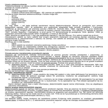 Skripta uvod u telekomunikacije treca godina zrenjanin | DOC