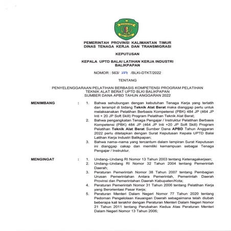 SK TAB 2022 I BLKI Balikpapan tahun 2022 | PDF