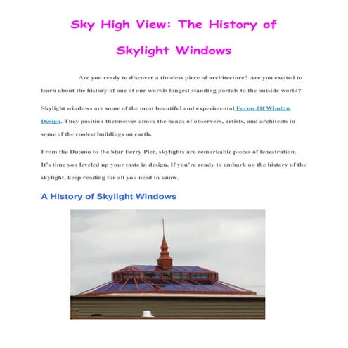 Sky high view the history of skylight windows | PDF