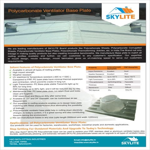 SKYLITE Polycarbonate ventilator base | PDF