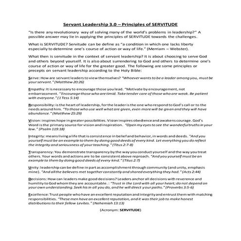Servant Leadership 3.0 - Principles of SERVITUDE | DOCX