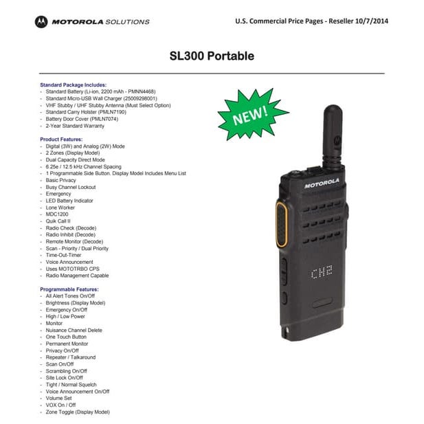 Motorola MotoTRBO SL300 Feature Summary | PDF