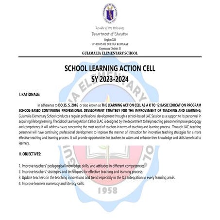 Guiamalia Es School Learning Action Plan for 2023-2024 | PPT
