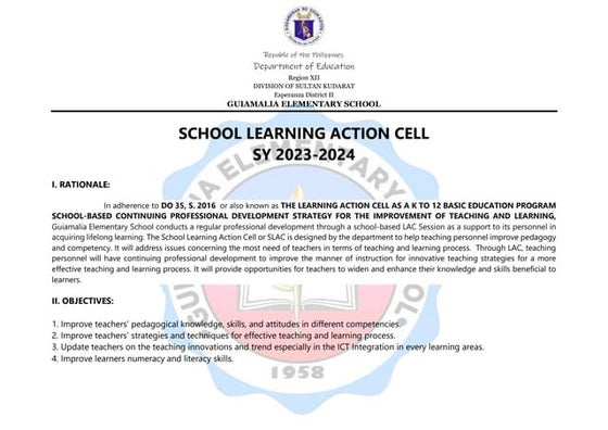 School Learning Action Cell for 2024 - 2025 | DOCX