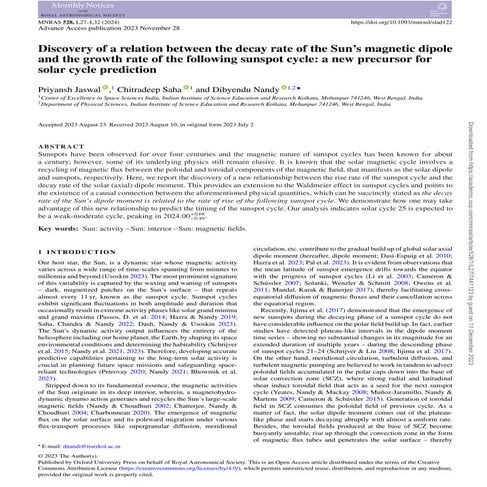Discovery of a relation between the decay rate of the Sun’s magnetic ...
