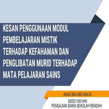 KESAN PENGGUNAAN MODUL PEMBELAJARAN TERHADAP KEFAHAMAN DAN PENGLIBATAN MURID TERHADAP MATA ...