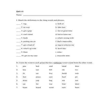 Slang worksheets quizzes | PDF