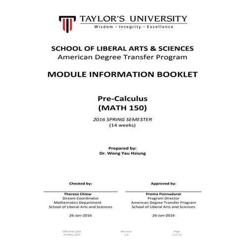 MATH 150 Module Information Booklet | PDF