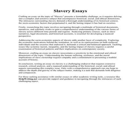 Slavery Essays. . Slavery Essay Essay on Slavery for Students and ...