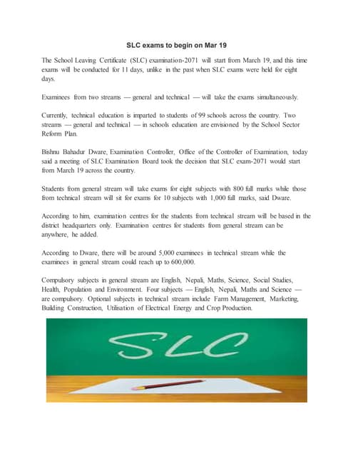 SLC: Grading system in, ‘fail’ provision out. | PDF