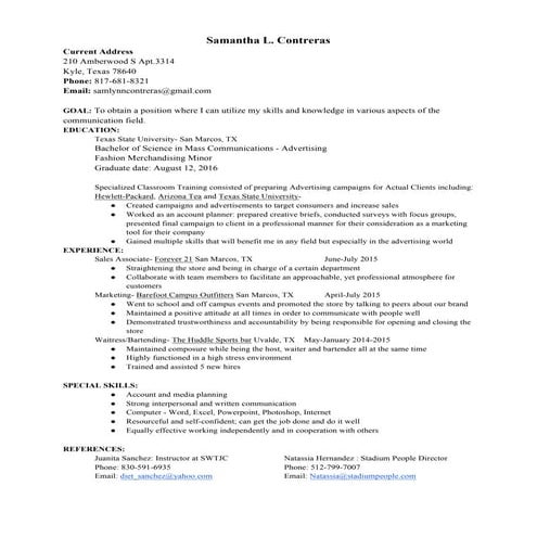 Samantha Lynn Contreras Resume | PDF