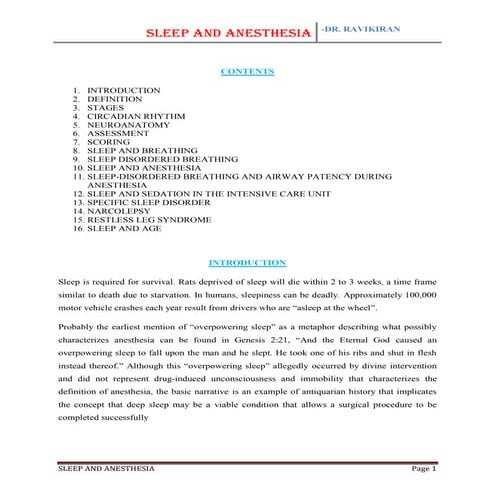 Sleep and anesthesia | PDF