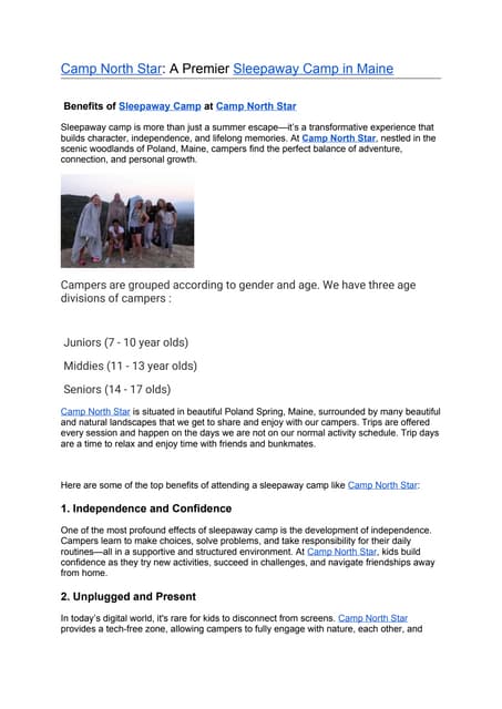 Sleepaway Camp for Girls (1).docxSummer Magic at Camp North Star: A ...