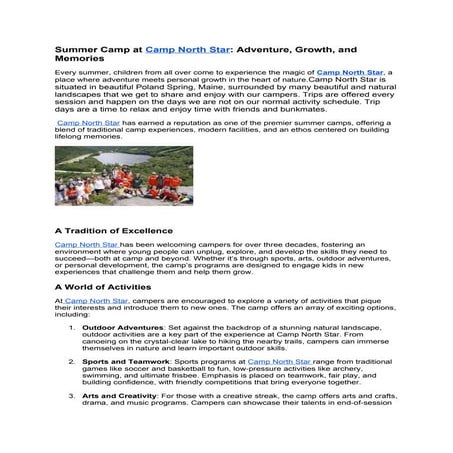 Sleepaway Camps (4).docxSummer Camp at Camp North Star: Adventure ...