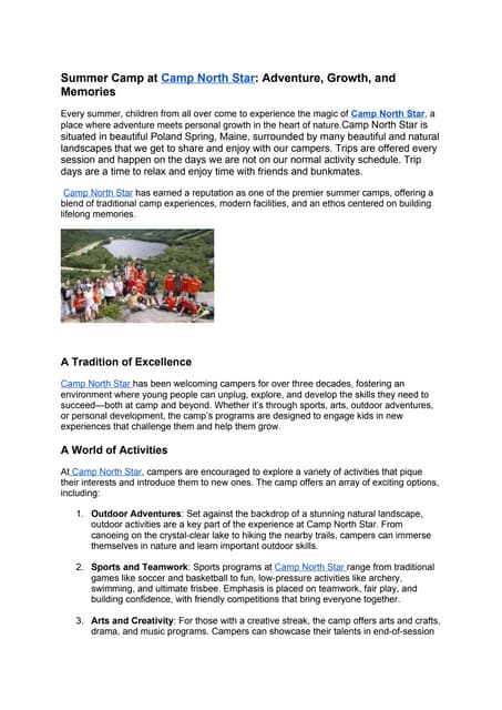 Teen Camps.docxTeen Camps at Camp North Star: A Perfect Blend of ...