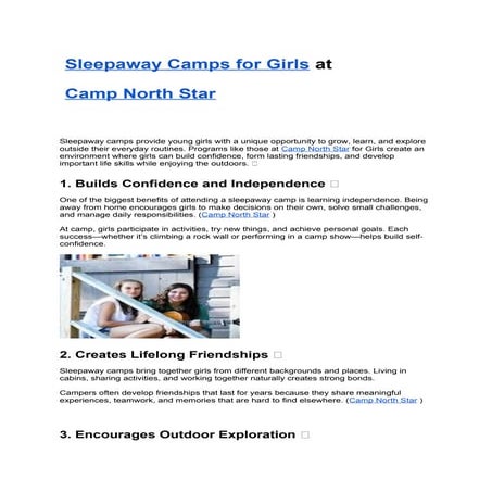 Sleepaway Camp for Girls (1).docxThe Benefits of Sleepaway Camp for ...