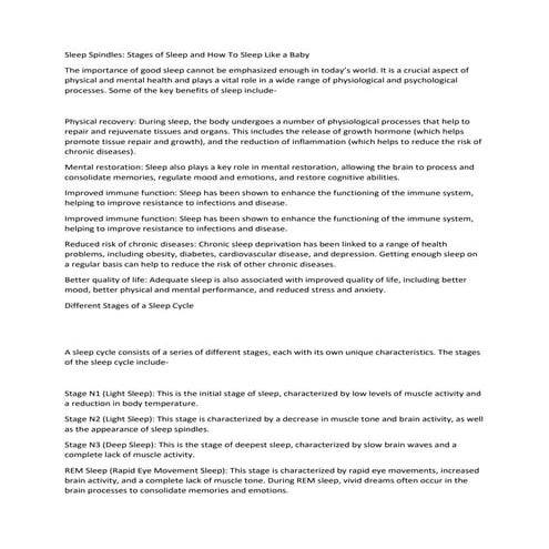 Sleep Spindles: Stages of Sleep and How To Sleep Like a Baby | PDF