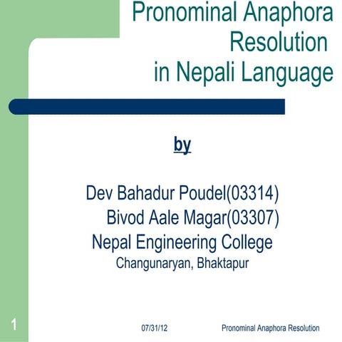 Pronominal Anaphora resolution | PPT