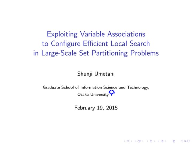 Exploiting Variable Associations To Configure Efficient Local Search In Large Scale Set