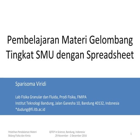 Pembelajaran Materi Gelombang Tingkat SMU dengan Spreadsheet | PPT