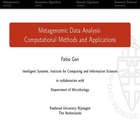 Metagenomic Data Analysis: Computational Methods and Applications | PPT