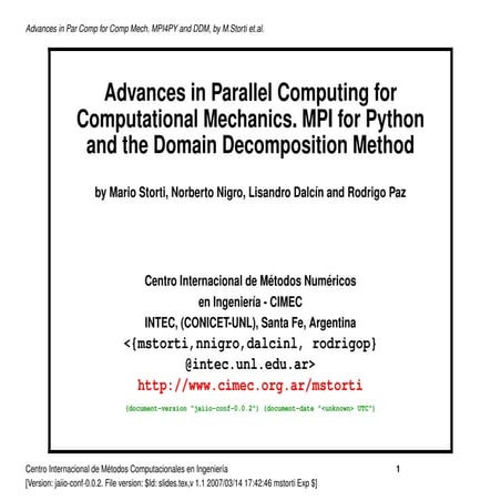 Advances in Parallel Computing for Computational Mechanics. MPI for Python and the Domain ...