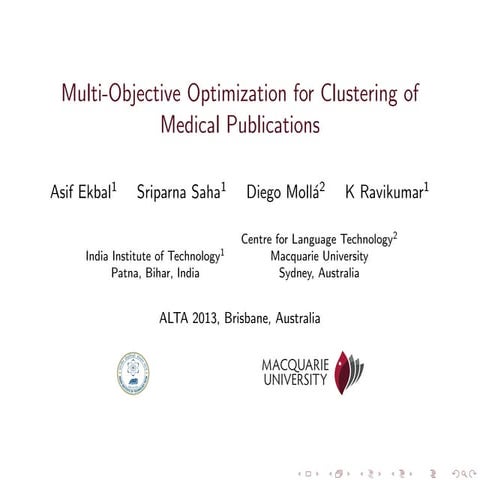Multi-Objective Optimization for Clustering of Medical Publications | PDF