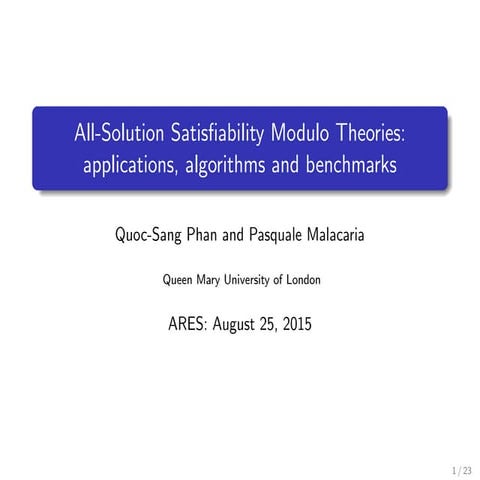 All Solution Satisfiability Modulo Theories Applications Algorithms 6867