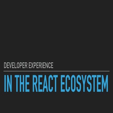 Developer Experience in the React ecosystem | PDF | Web Development ...