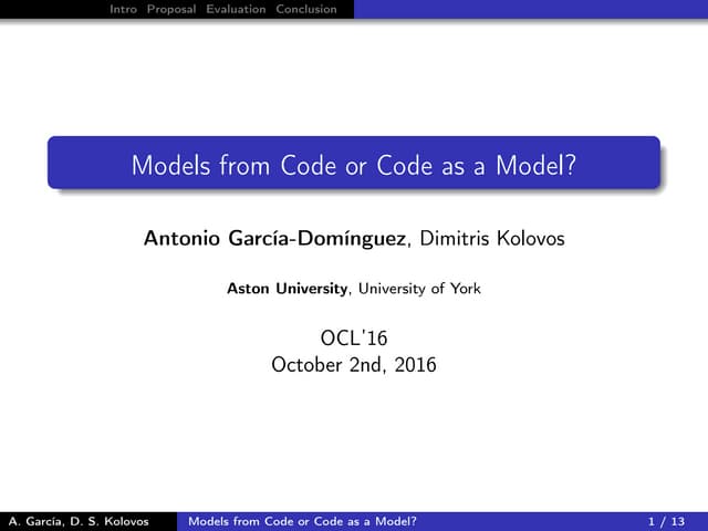 Ocl16 Slides Models From Code Or Code As A Model Ppt