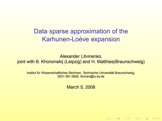 Data Sparse Approximation Of The Karhunen Loeve Expansion Ppt