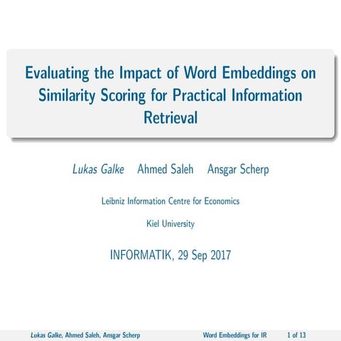 Evaluating the Impact of Word Embeddings on Similarity Scoring in Practical Information ...