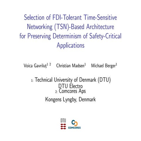 Selection of FDI-Tolerant Time-Sensitive Networking (TSN)-Based Architecture | PPT