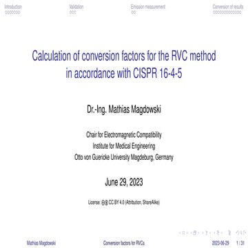 Calculation of conversion factors for the RVC method in accordance with ...