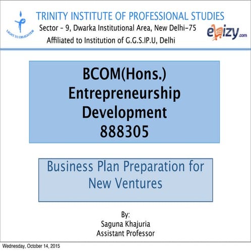 Entrepreneurship Development- Business Plan Preparation for New ...