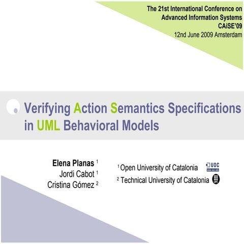 Verifying Action Semantics Specifications In Uml Behavioral Models