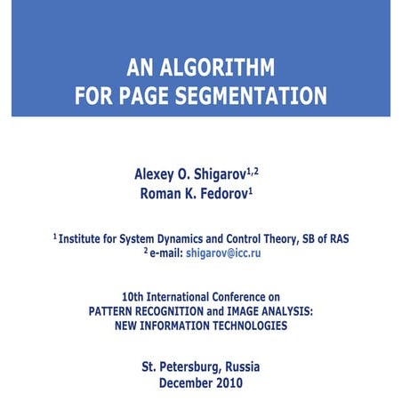A simple algorithm for page segmentation | PPT