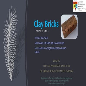 Manufacturing Process of Clay Bricks | PPTX