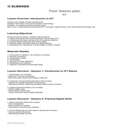 Lesson Plan for ICT grade 7 with activity | PDF