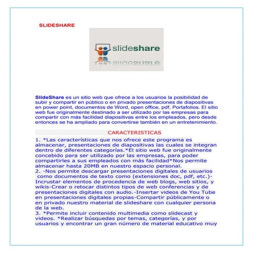 Caracteristicas de slideshare | PPTX