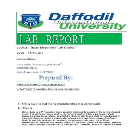 V-I characteristics of Zener Diode | DOCX